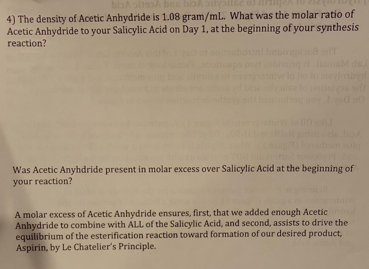 Solved 5) Hydrolysis of Aspirin to Salicylic Acid and Acetic | Chegg.com