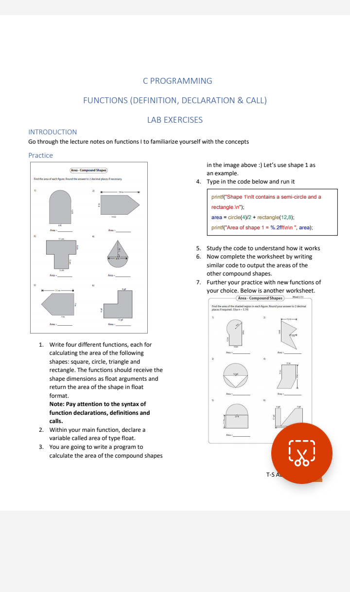 Solved FUNCTIONS (DEFINITION, DECLARATION \& CALL) LAB | Chegg.com