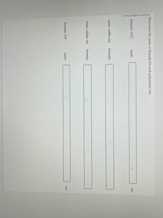 Solved Determine the name or formula for each polyatomic | Chegg.com