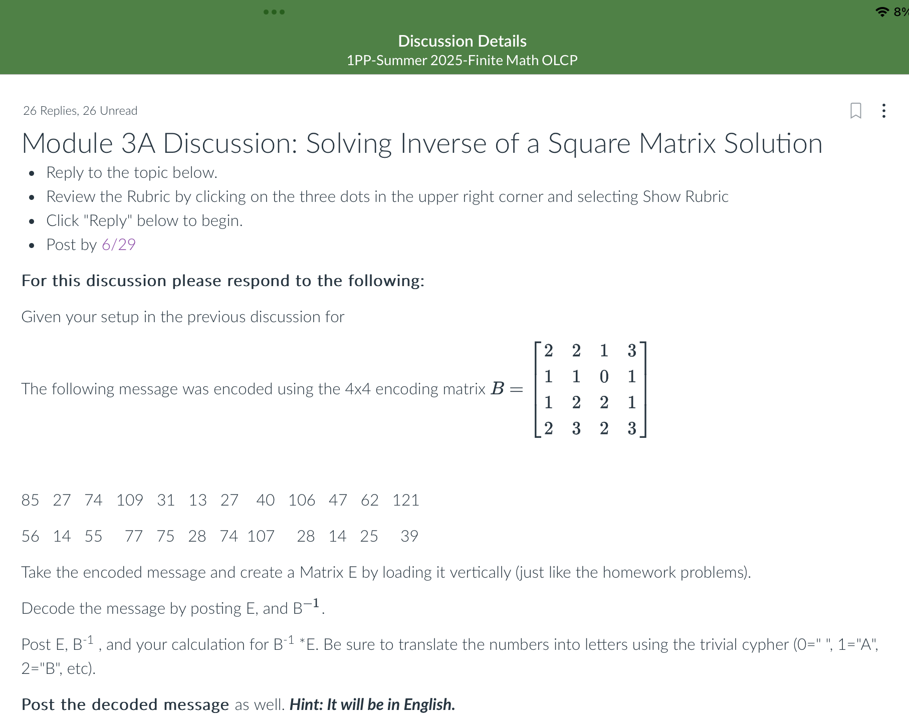 Solved 26 ﻿Replies, 26 ﻿Unread Module 3A Discussion: Solving | Chegg.com