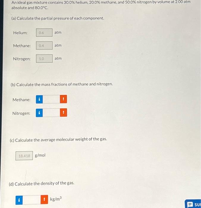 Solved An ideal gas mixture contains 30.0% helium, 20.0% | Chegg.com