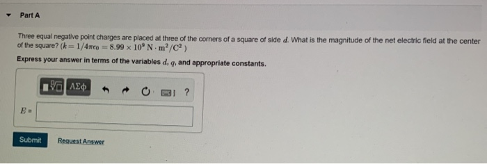 Solved Part A Three equal negative point charges are placed | Chegg.com