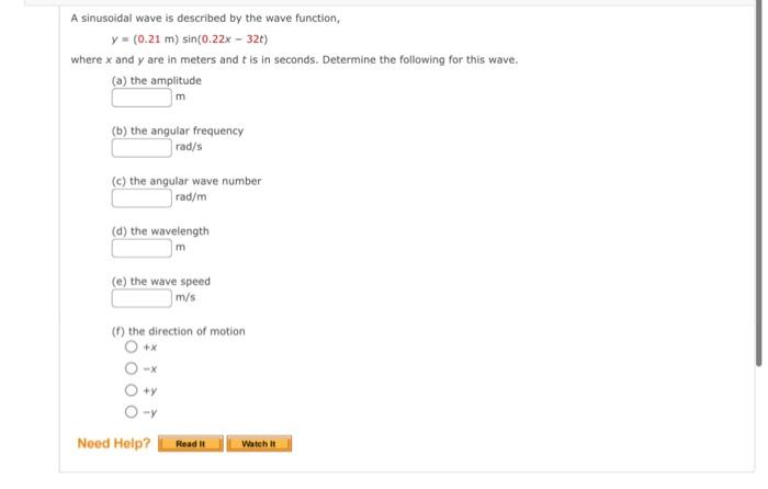 Solved sinusoidal wave is described by the wave function. | Chegg.com