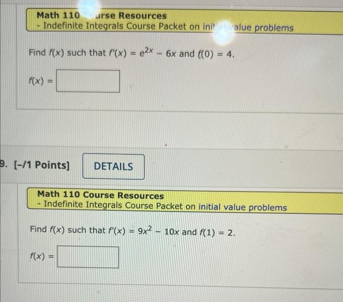 Solved Find f(x) such that f′(x)=e2x−6x and f(0)=4 f(x)= | Chegg.com