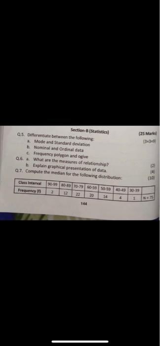 Solved Section-B (Statistics) Q5. Diflerentiate between the | Chegg.com