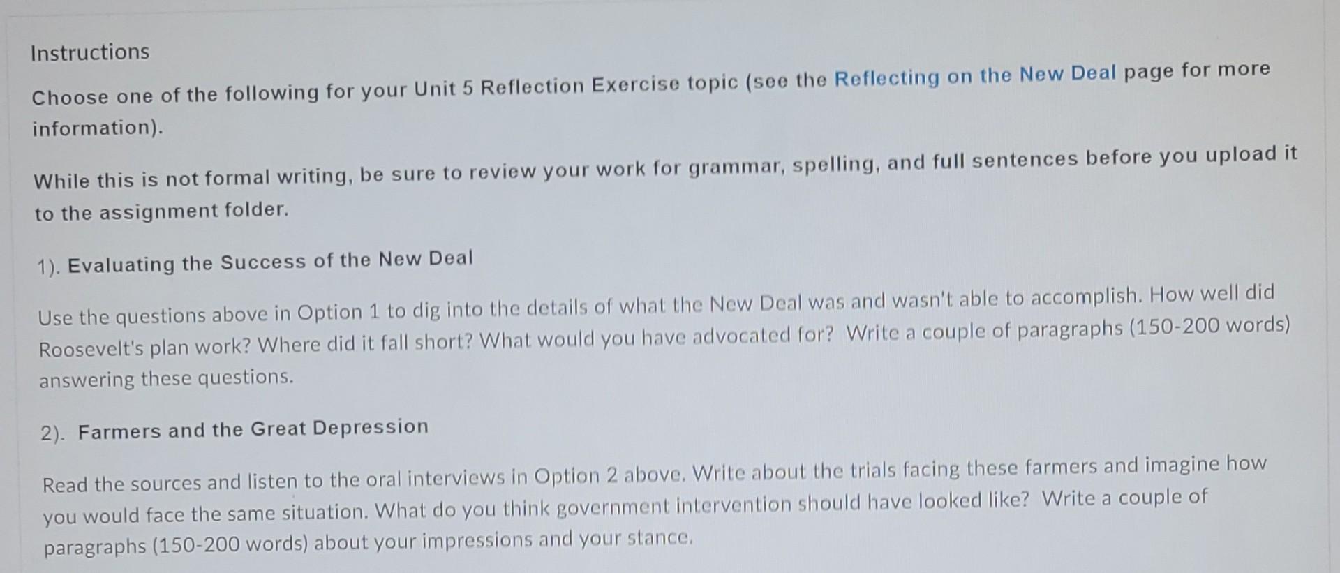 Instructions Choose one of the following for your | Chegg.com