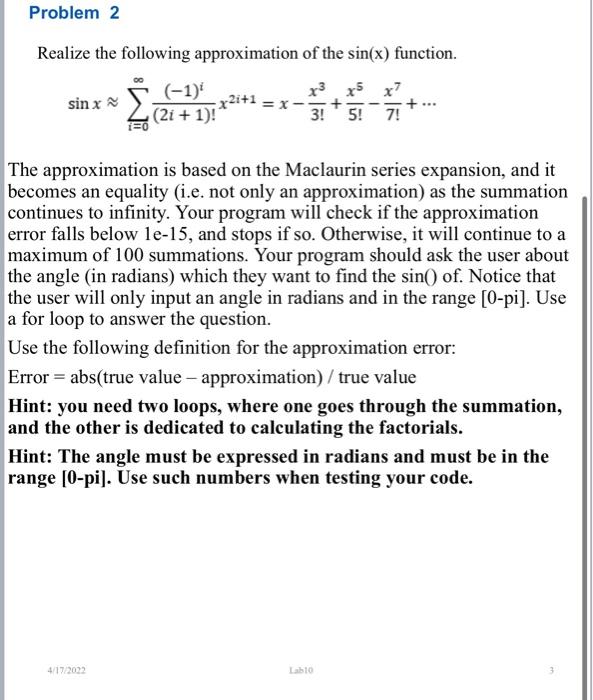 Solved Problem 2 Realize the following approximation of the | Chegg.com