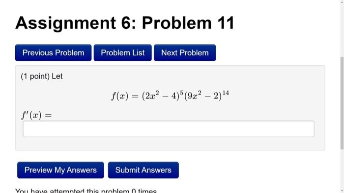 Solved Assignment 6: Problem 11 (1 point) Let | Chegg.com