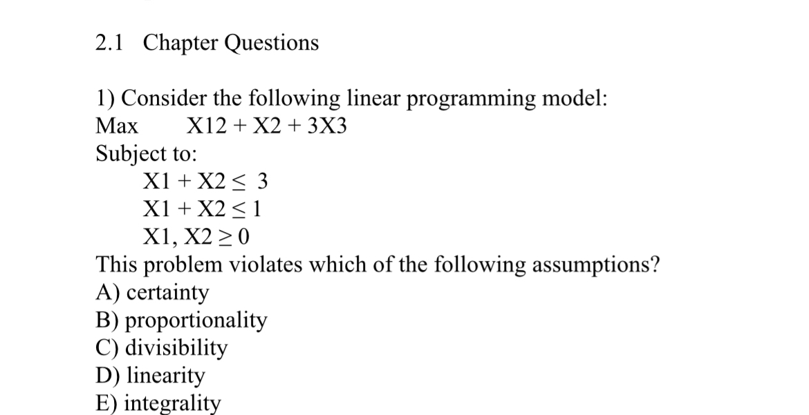 Solved 2.1 ﻿Chapter QuestionsConsider the following linear | Chegg.com