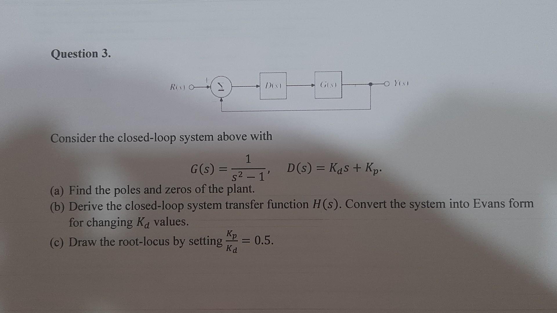 Solved Question 3. Consider the closed-loop system above | Chegg.com