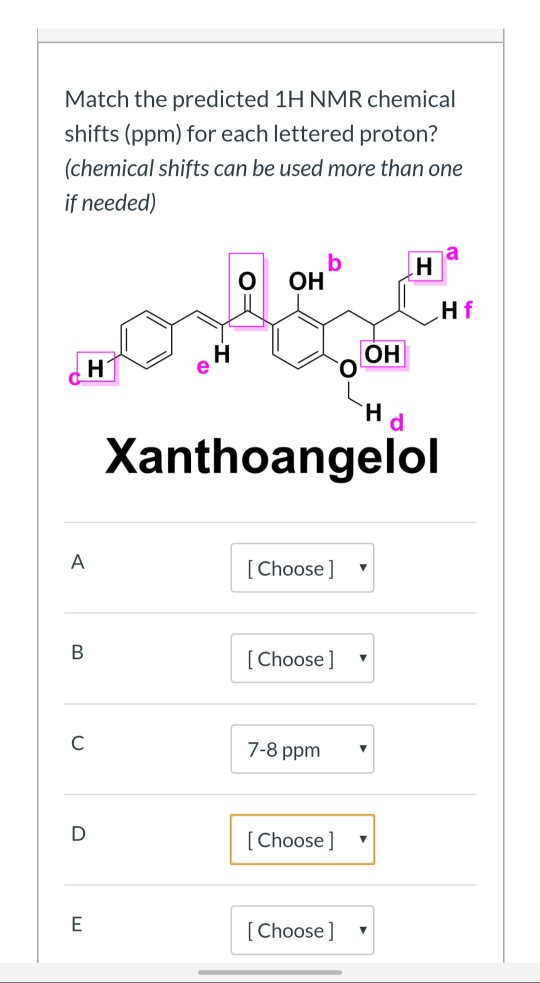 Solved Match the predicted 1H NMR chemical shifts (ppm) for | Chegg.com