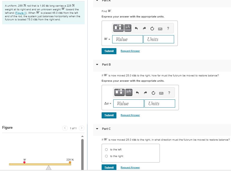 Solved A uniform, 255N ﻿rod that is 1.90m ﻿long carries a | Chegg.com