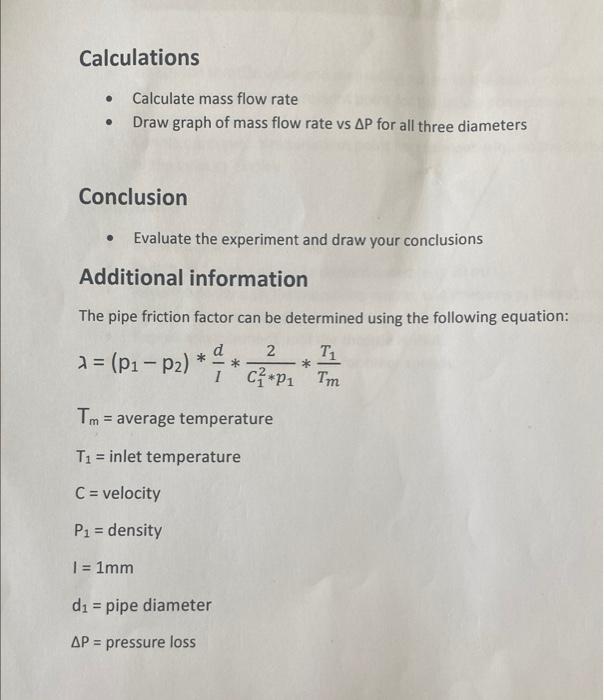Experiment 1 Pipe friction Aim of experiment | Chegg.com