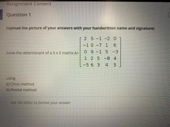 Solved Assignment Content Question 1 (Upload the picture of | Chegg.com