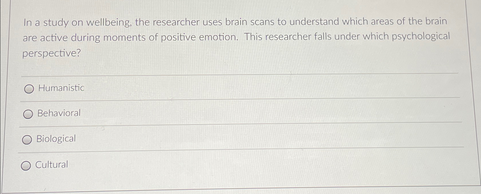 Solved In a study on wellbeing, the researcher uses brain | Chegg.com