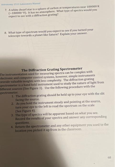 Solved Astronomy 1511 laboratory Manual spectra from sources | Chegg.com