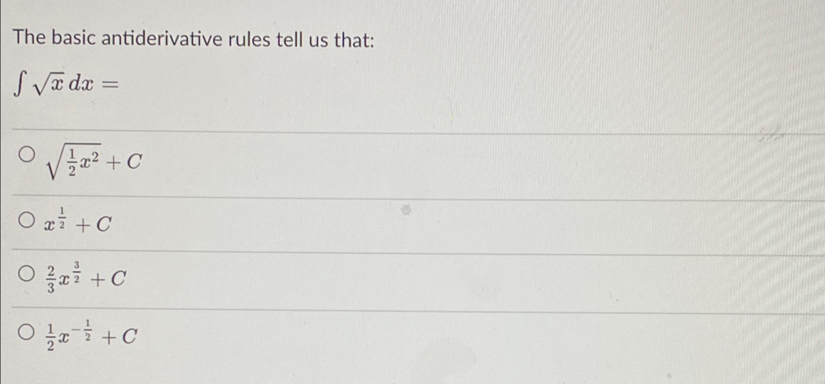 Solved The basic antiderivative rules tell us | Chegg.com