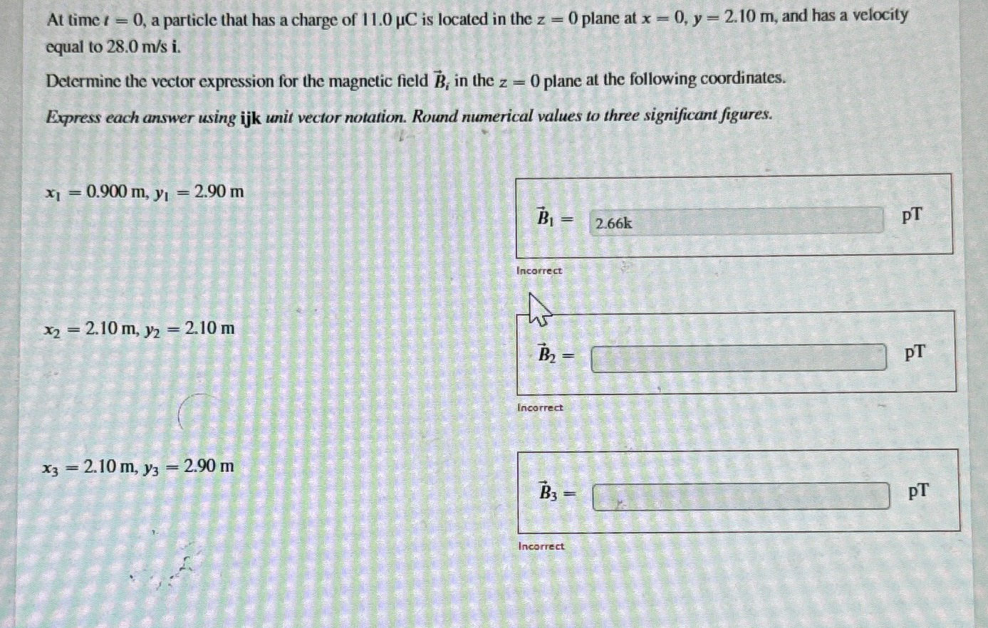 Solved At time t=0, ﻿a particle that has a charge of 11.0μC | Chegg.com