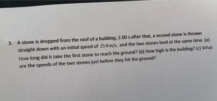 Solved 3. A stone is dropped from the roof of a building; | Chegg.com