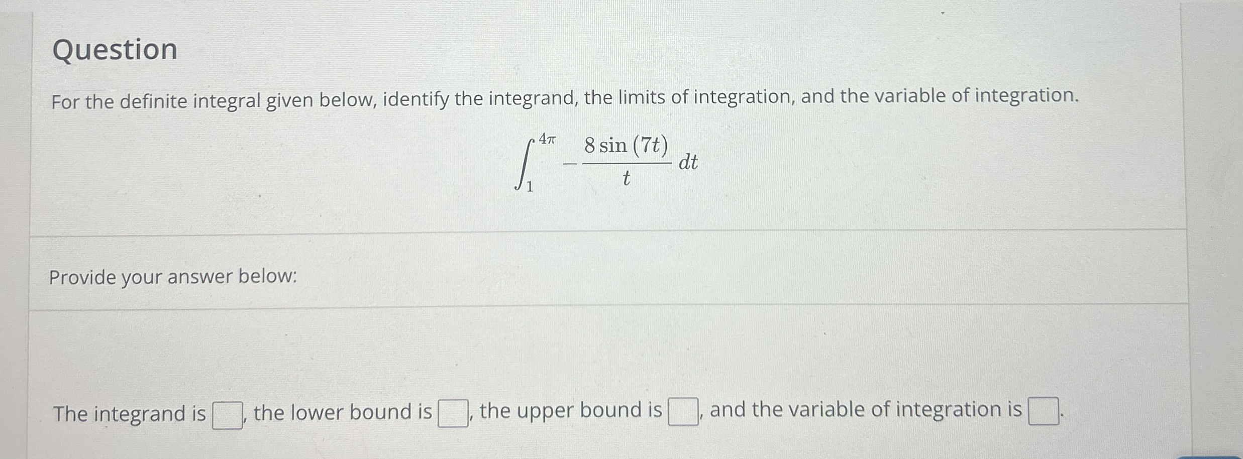 Solved QuestionFor the definite integral given below, | Chegg.com