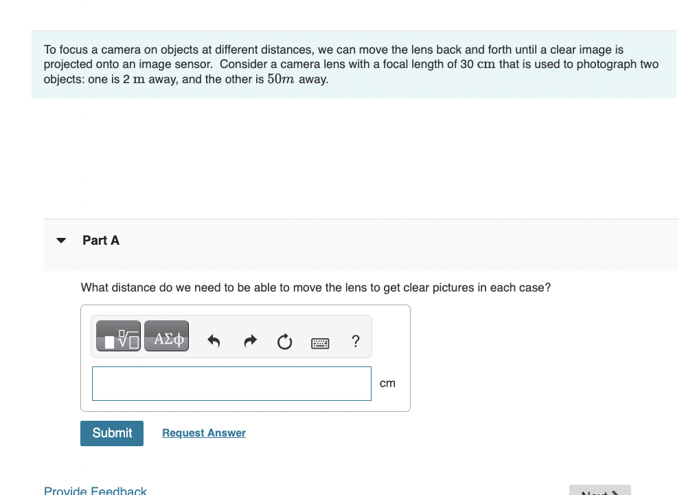 Solved To focus a camera on objects at different distances, | Chegg.com