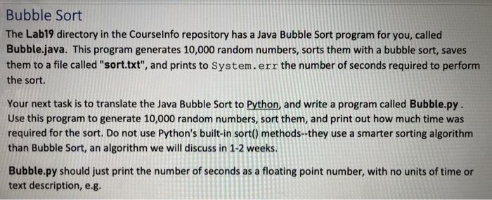 Solved Bubble Sort The Lab19 directory in the Courselnfo | Chegg.com