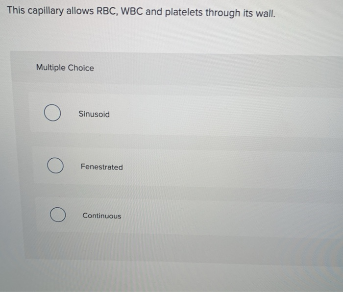 Solved This capillary allows RBC, WBC and platelets through | Chegg.com