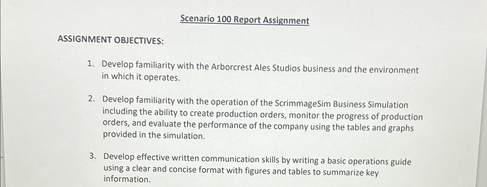 Solved Scenario 100 ﻿Report AssignmentASSIGNMENT | Chegg.com