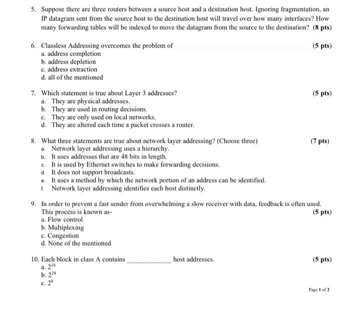 Solved 5. Suppose there are three routers between a source | Chegg.com