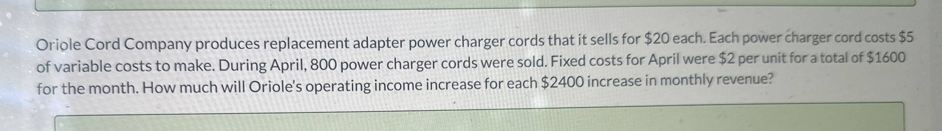 Solved Oriole Cord Company produces replacement adapter | Chegg.com