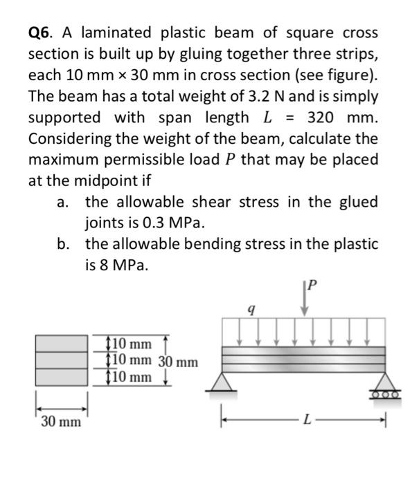 Solved Q6. A laminated plastic beam of square cross section | Chegg.com
