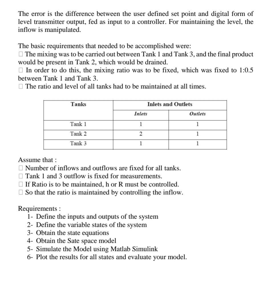 The three tank system is a widely used laboratory | Chegg.com