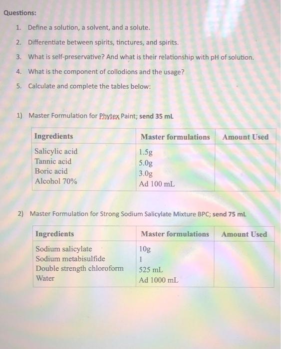 Solved Questions: 1. Define a solution, a solvent, and a | Chegg.com