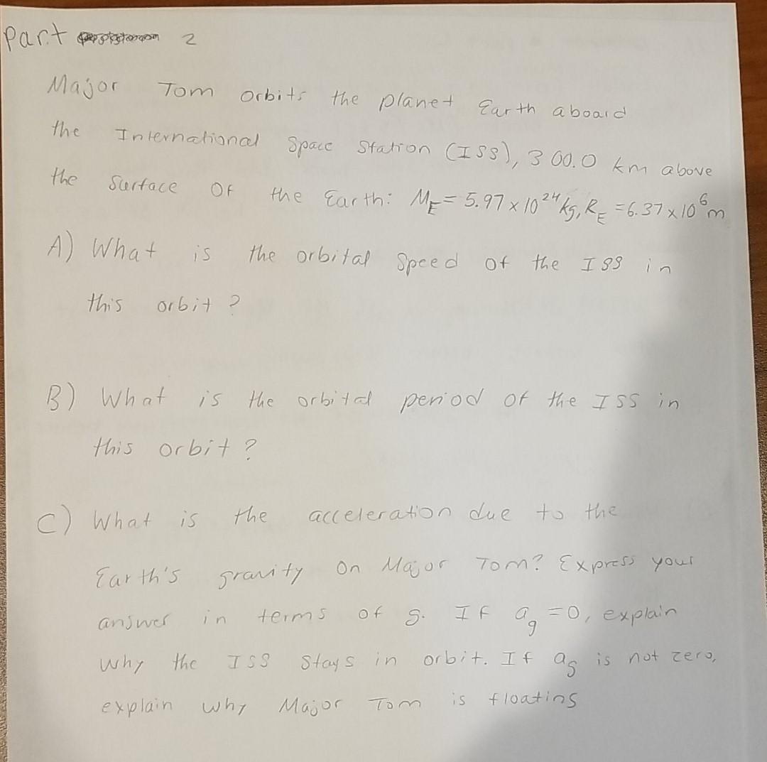 Solved 2 Tom Orbits part per prestano Major the planet Earth | Chegg.com