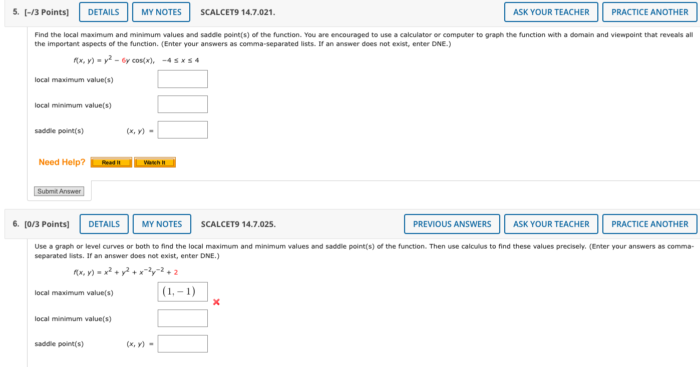 Solved [-/3 ﻿Points]SCALCET9 14.7.021.the important aspects | Chegg.com
