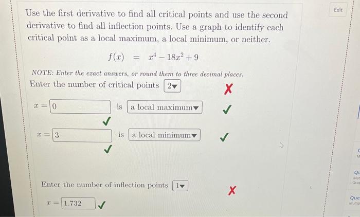 Solved Use the first derivative to find all critical points | Chegg.com