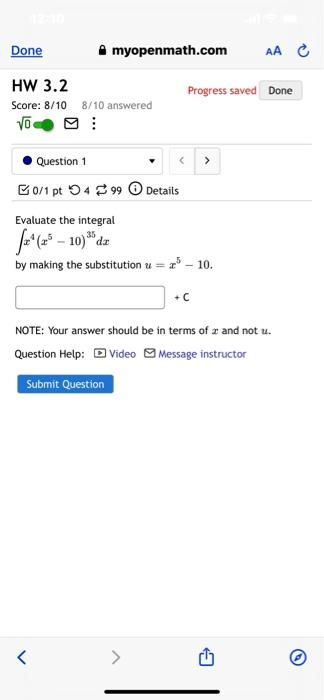 Solved Done myopenmath.com AA Progress saved Done HW 3.2 | Chegg.com