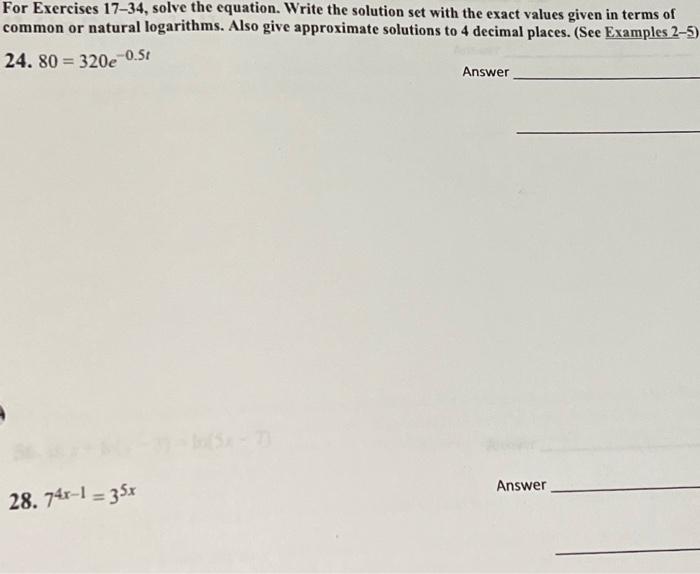 Solved For Exercises 17-34, solve the equation. Write the | Chegg.com