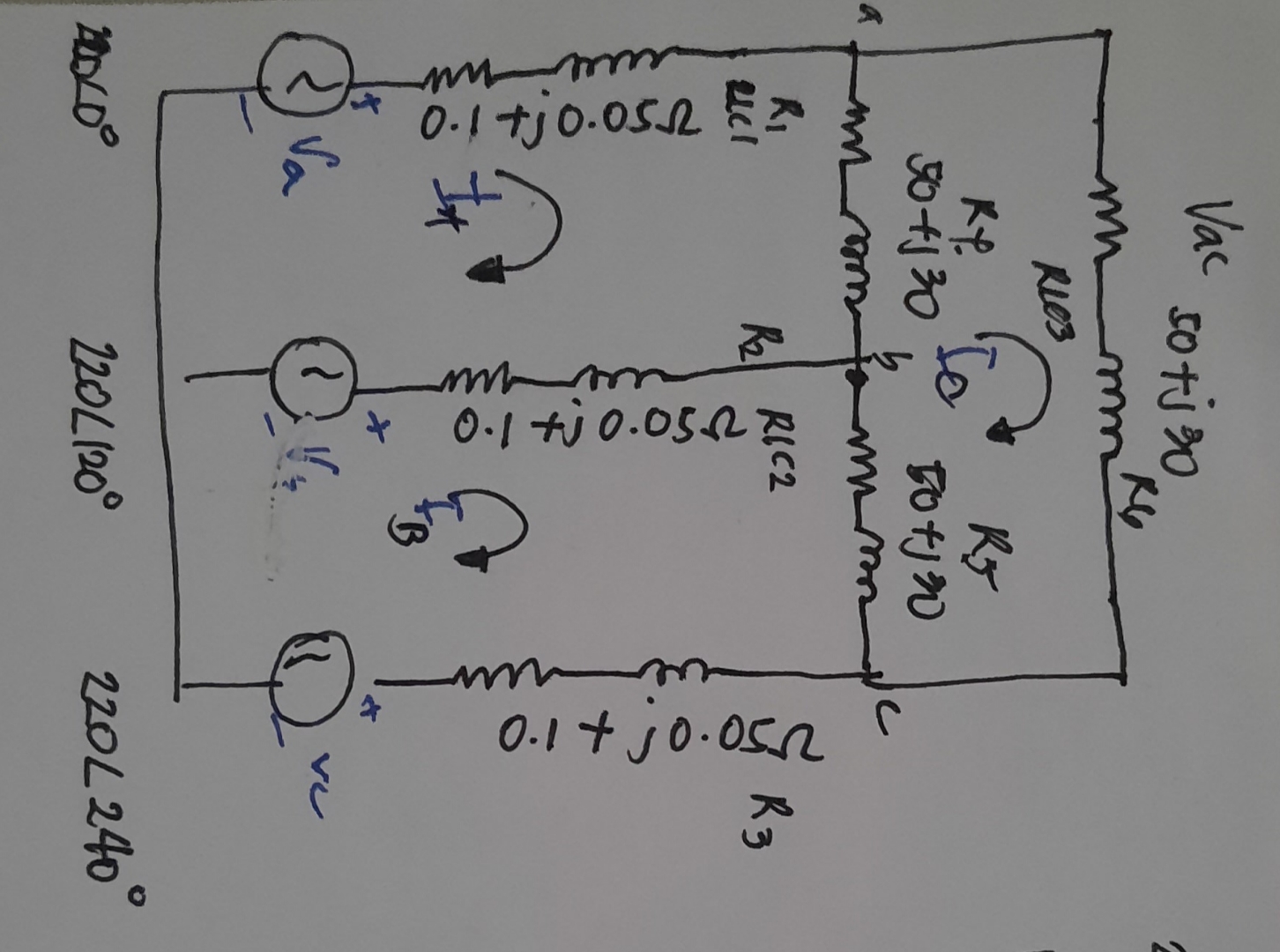solve using mesh analysis. three phase balanced | Chegg.com