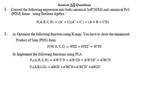 Solved Answer All QuestionsConvert the following expression | Chegg.com