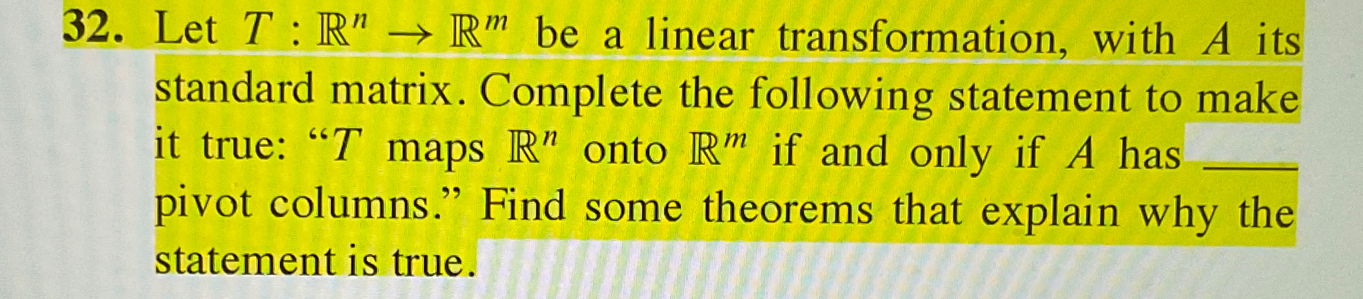 Solved Let T:Rn→Rm ﻿be a linear transformation, with A its | Chegg.com