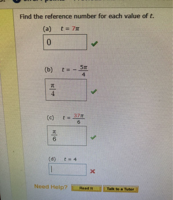 Solved (d) t = 4 Find the reference number for each value | Chegg.com
