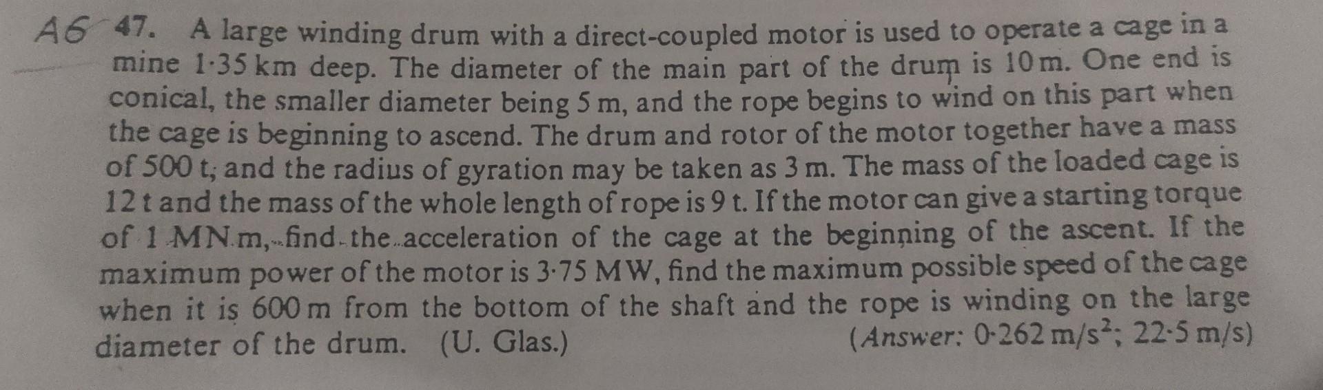 Solved A6 47. A large winding drum with a direct-coupled | Chegg.com