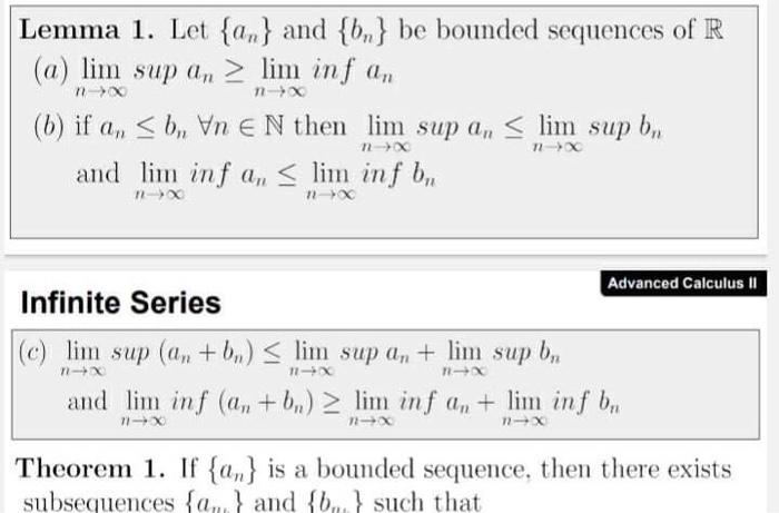 Solved n X Lemma 1. Let {an} and {bn} be bounded sequences | Chegg.com