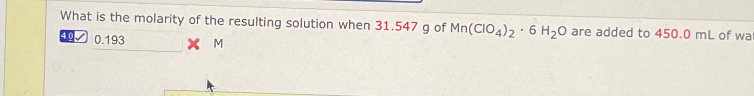 Solved What is the molarity of the resulting solution when | Chegg.com