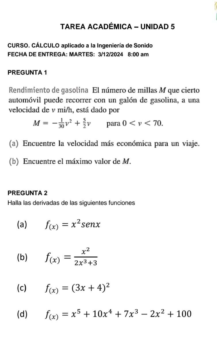 Solved TAREA ACADÉMICA - ﻿UNIDAD 5CURSO. CÁLCULO aplicado a | Chegg.com