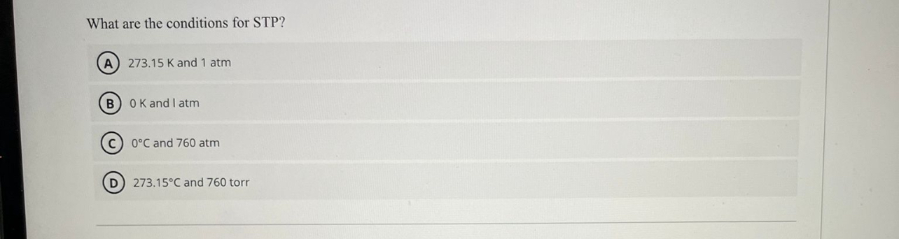 Solved ¿Cuales son las condiciones para el STP? ﻿273,15 ﻿K y | Chegg.com