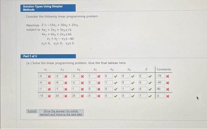 Solved Solution Types Using Simplex Methods Consider the | Chegg.com
