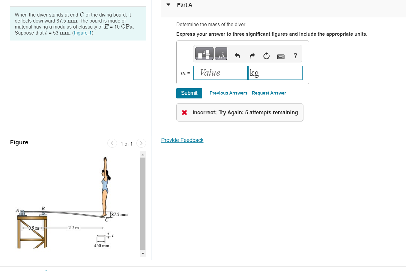 Solved Part AWhen the diver stands at end C ﻿of the diving | Chegg.com