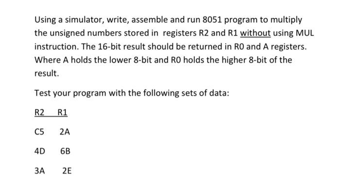 Using a simulator, write, assemble and run 8051 | Chegg.com Using a simulator, write, assemble and run 8051 | Chegg.com